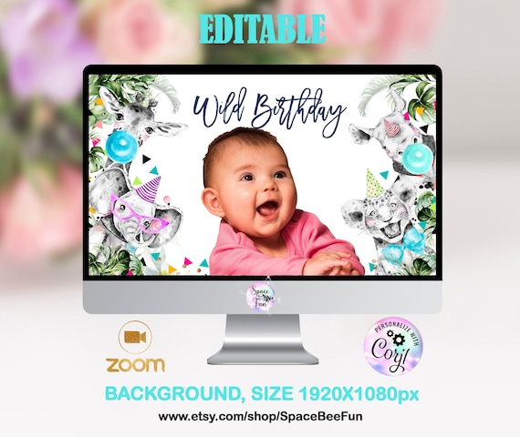 EDITABLE Zoom Background Birthday, Safari Virtual Baby Shower, Jungle ...