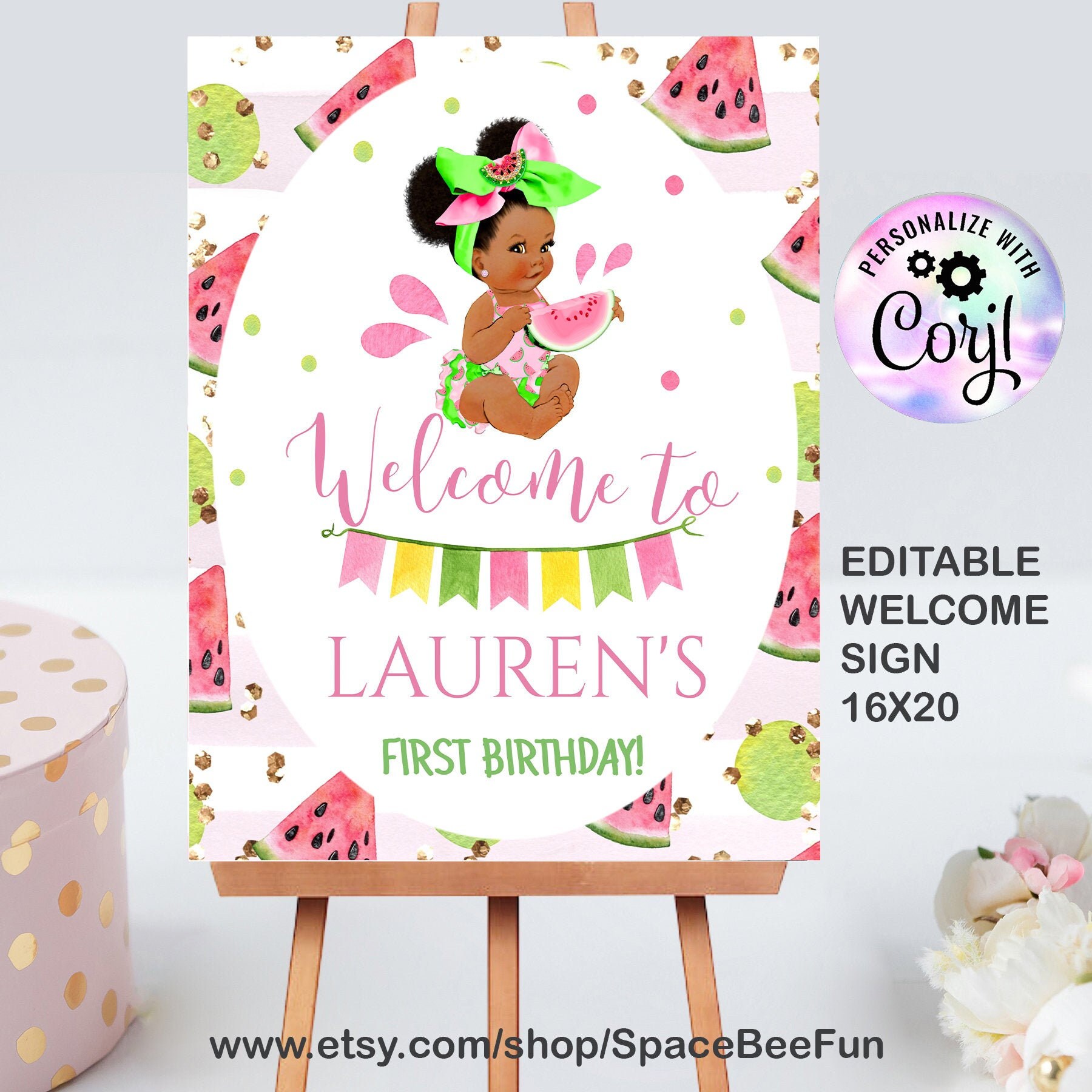 Editable Watermelon Welcome Sign Pink One in a Melon - Etsy