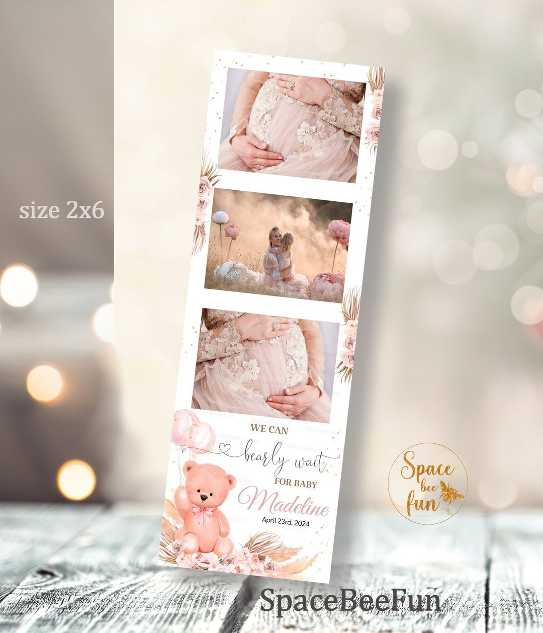 Teddy Bear Baby Shower Girl Photobooth Template Boho Pampas Grass Photo ...