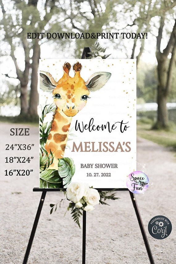 EDITABLE Giraffe Safari Baby Shower Welcome Sign Wild Jungle - Etsy
