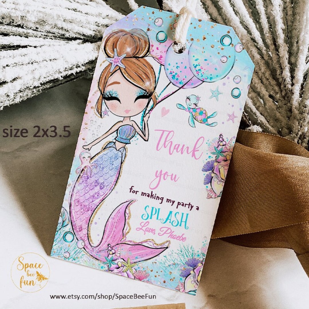 Editable Mermaid Birthday Thank You Tag Mermaid Party Gift Tag, Pool ...