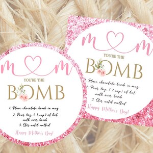 Editable Mother's Day Hot Chocolate Bomb Tag Hot Cocoa Mom You're Bomb ...