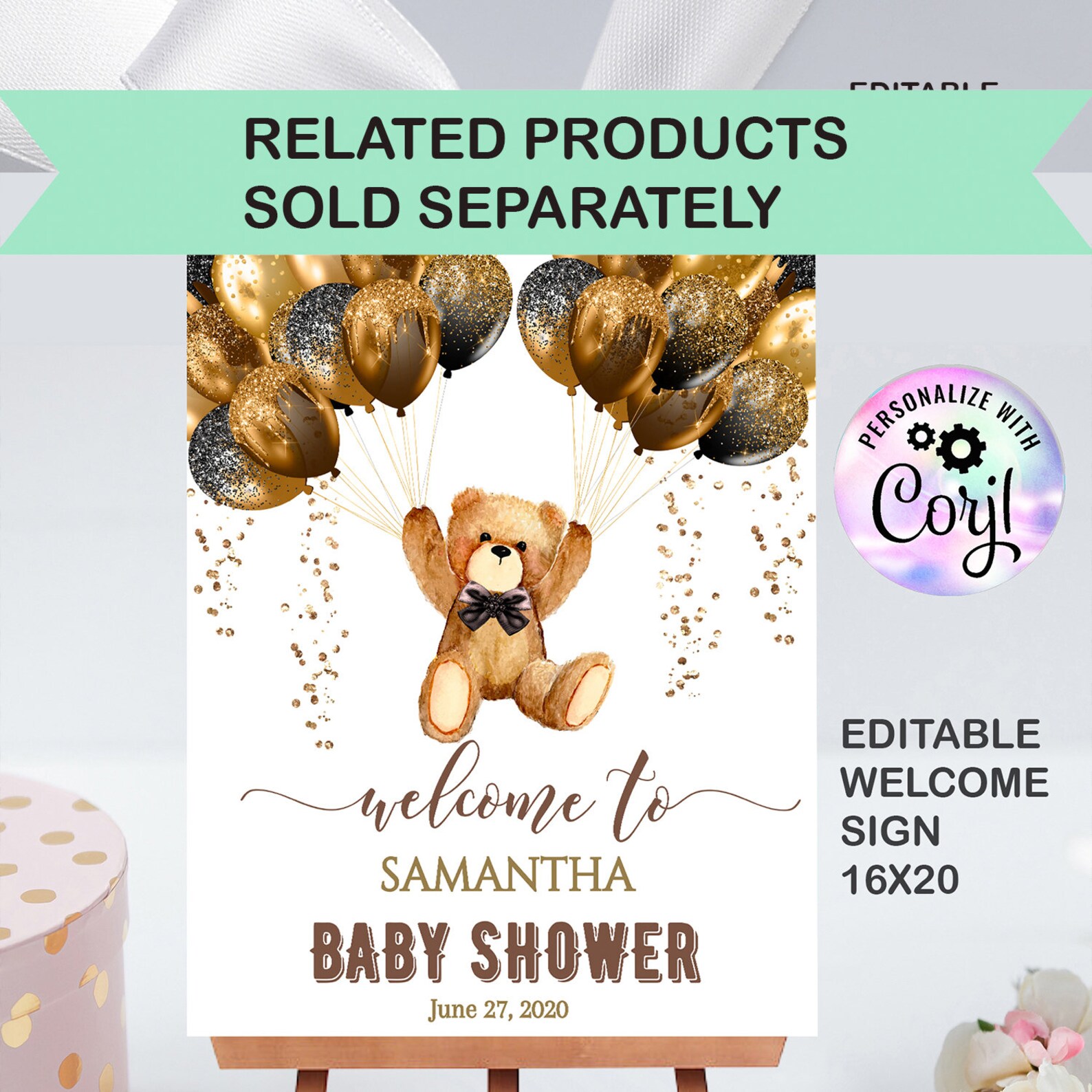 EDITABLE Zoom Background Baby Shower Teddy Bear Virtual Baby | Etsy