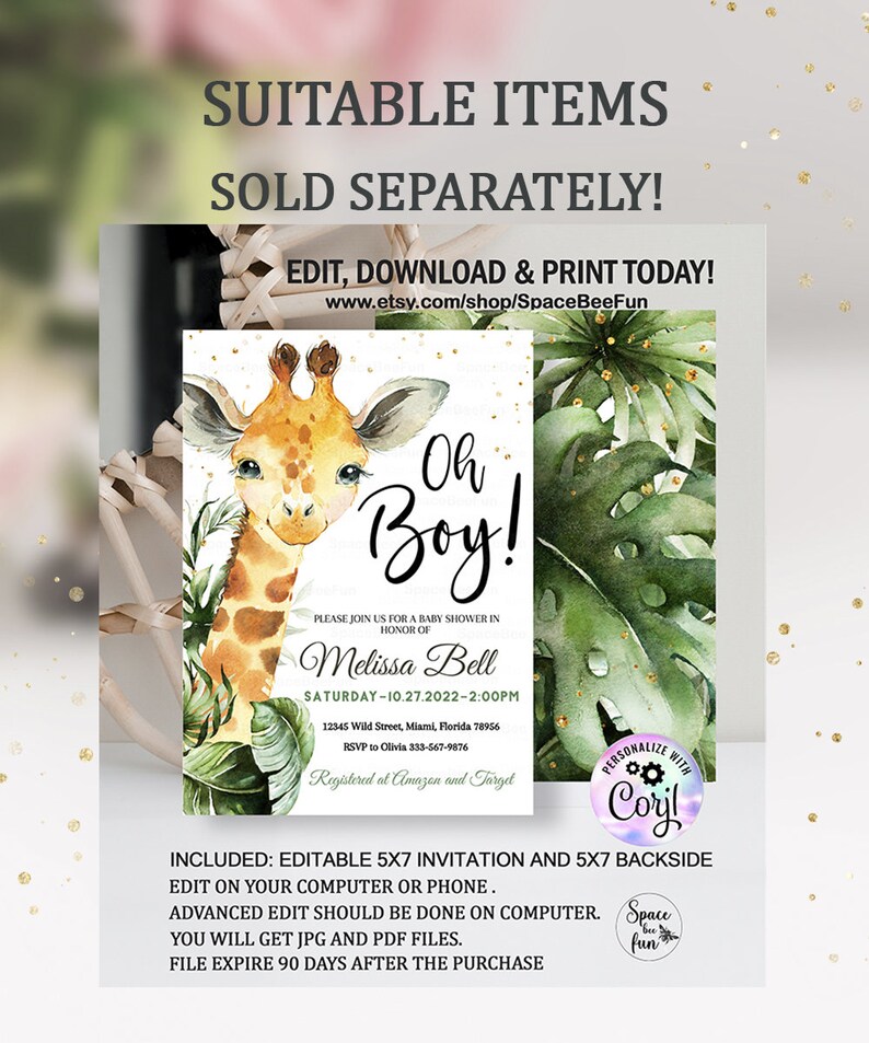 EDITABLE Giraffe Safari Baby Shower Welcome Sign Wild Jungle - Etsy