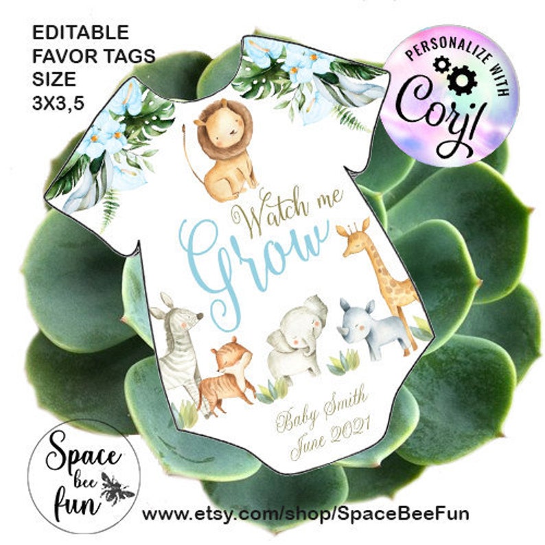 EDITABLE TEMPLATE Watch Me Grow Tags Baby Shower Succulent - Etsy