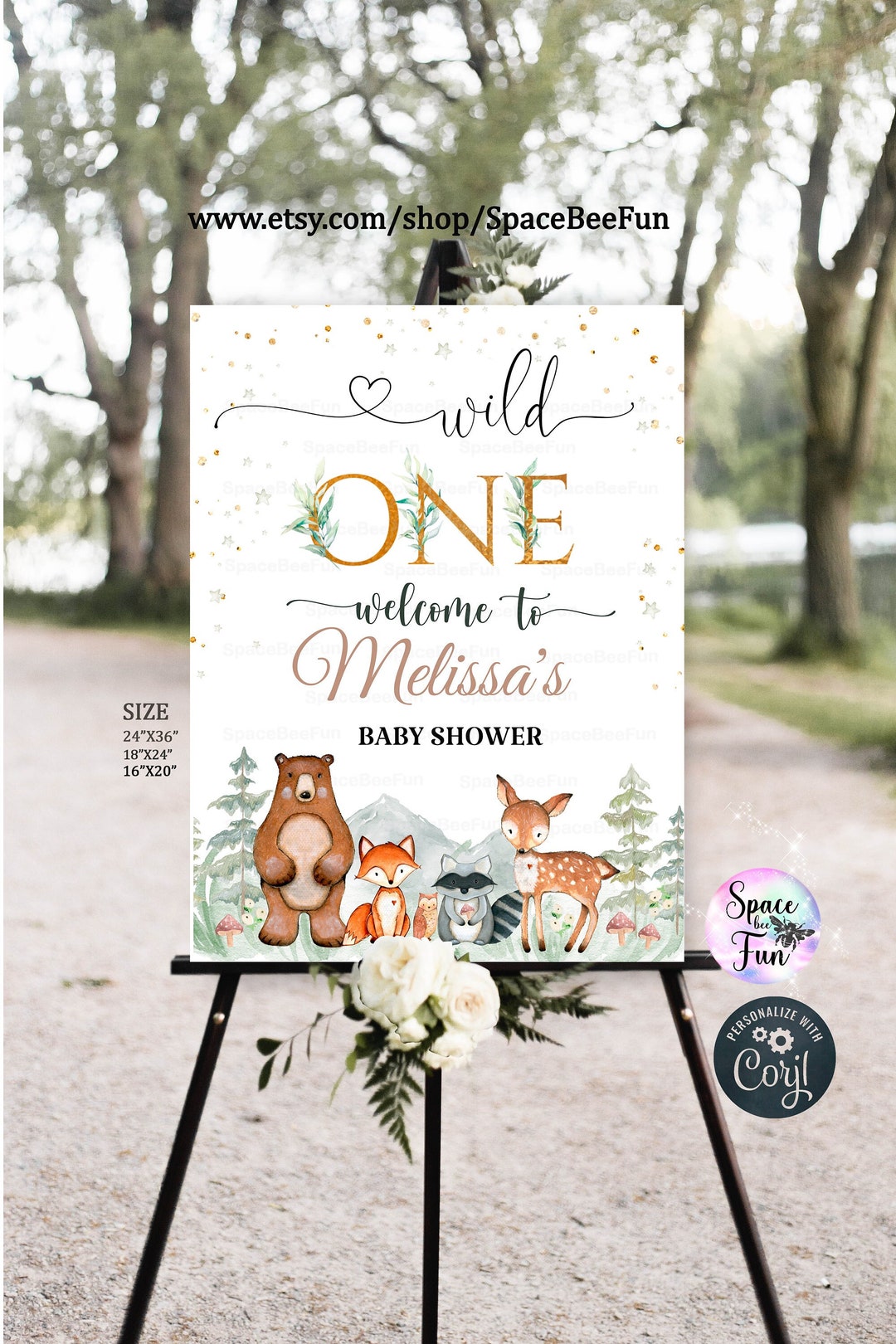 EDITABLE Woodland Animals Welcome Sign Baby Shower Boy Wild One ...