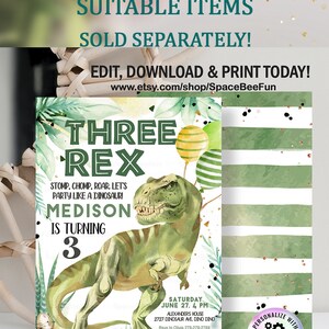 Editable Dinosaur Three Rex Welcome Sign Boy, Dinosaur Party Birthday ...