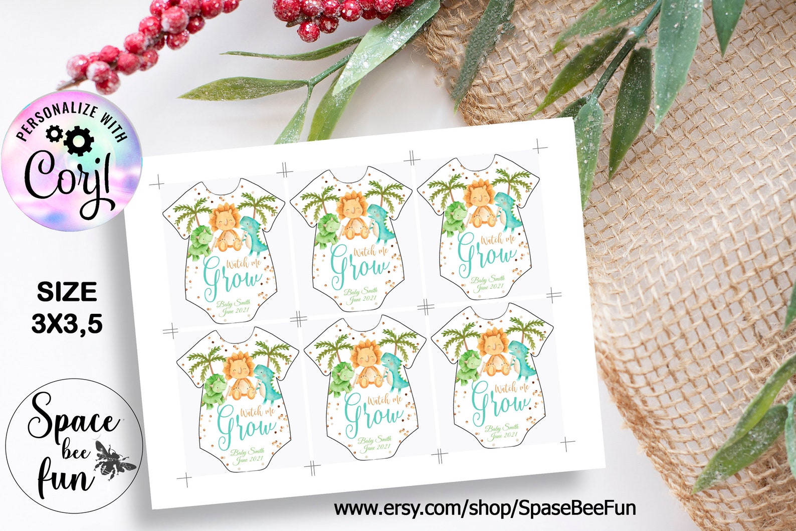 EDITABLE TEMPLATE Watch Me Grow Tags Baby Shower Succulent - Etsy