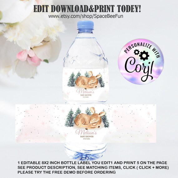 Editable Oh Deer Baby Shower Bottle label Girl Deer Winter Deer Girl ...