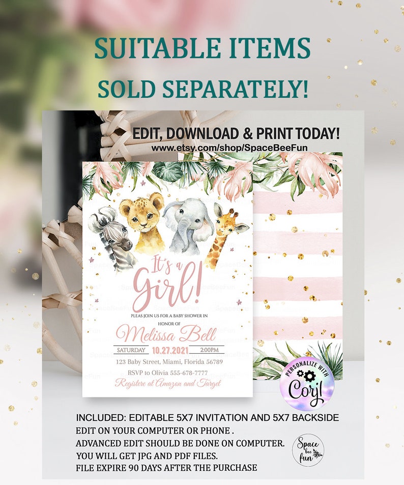 EDITABLE Safari Baby Shower Welcome Sign Girl Young Wild Baby - Etsy
