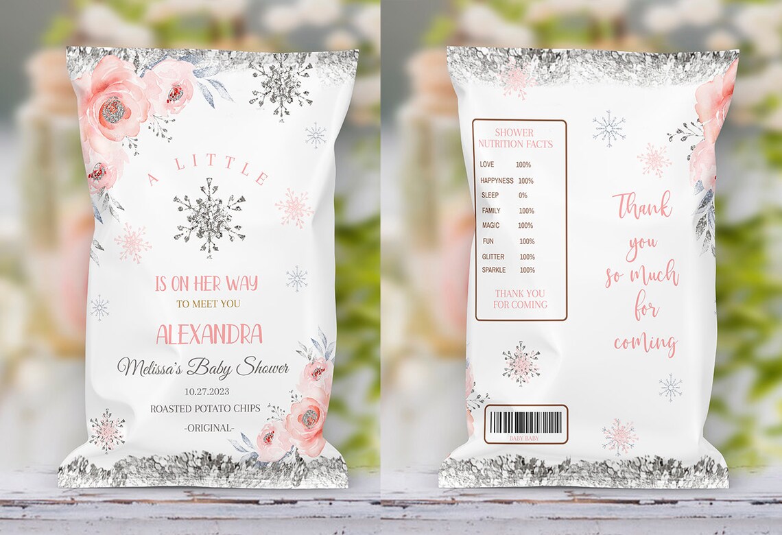 EDITABLE Chips Bag Label Snowflake Baby Shower Girl A Little - Etsy