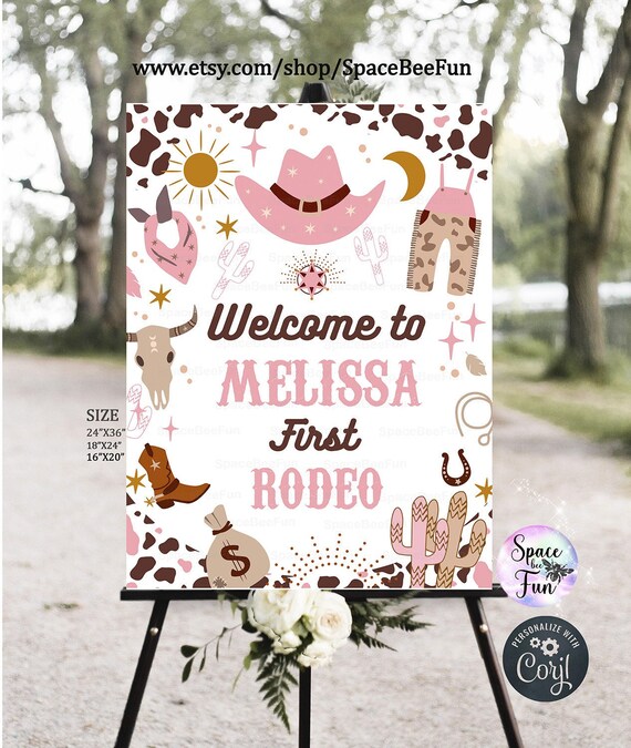 Cowgirl My First Rodeo Welcome sign Birthday sign Editable Wild West ...