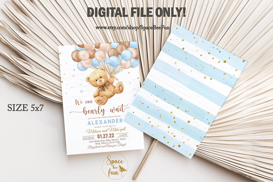 Editable Teddy Bear Baby Shower Invitation Bundle With Teddy | Etsy