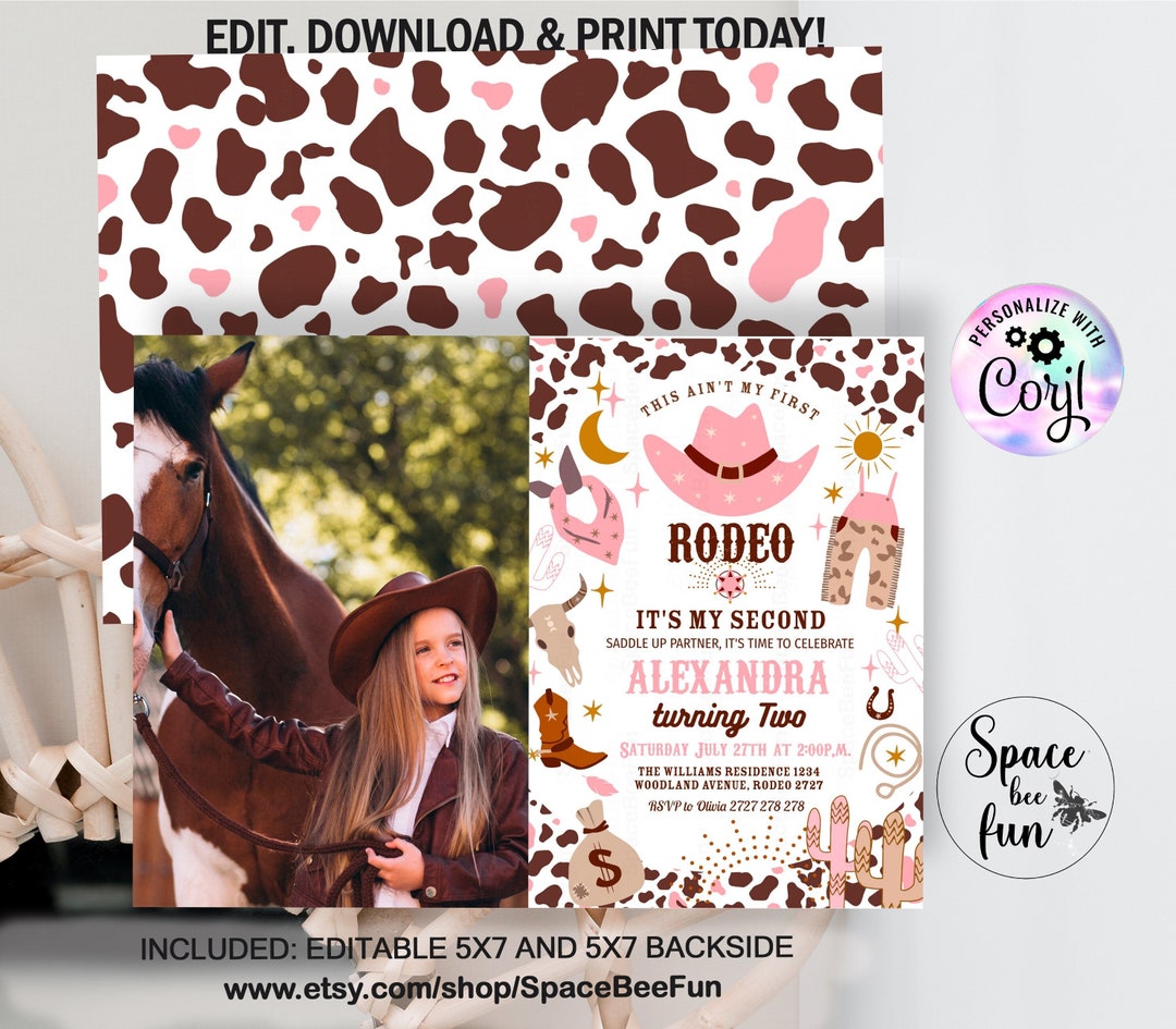 Second Rodeo Cowgirl Birthday Party Invitation Wild West Cowgirl 2nd ...