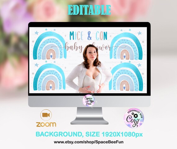 EDITABLE Zoom Background Baby Shower , Rainbow Virtual Baby Shower ...