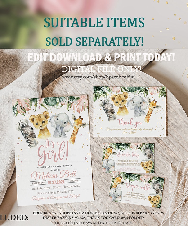 EDITABLE Safari Baby Shower Welcome Sign Girl Young Wild Baby - Etsy