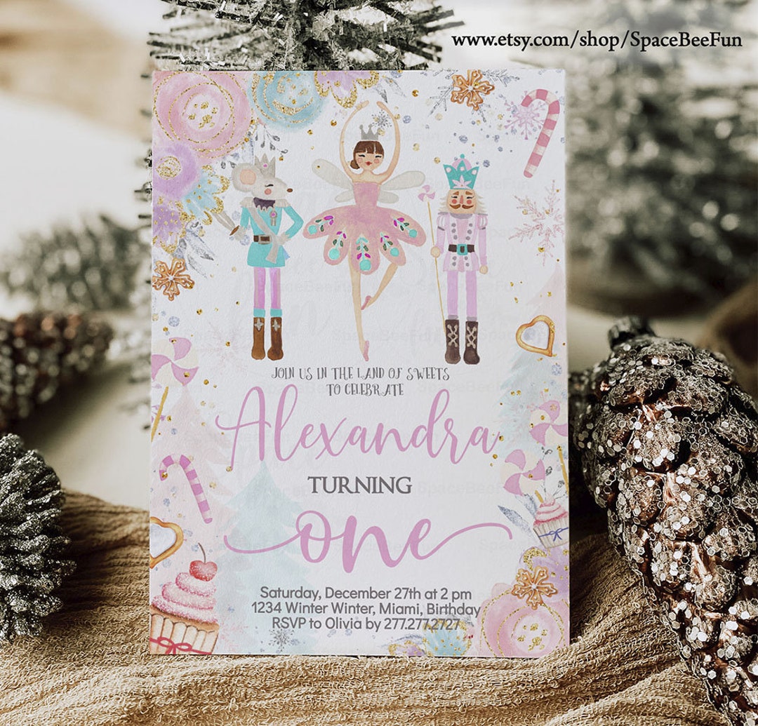 Nutcracker Birthday Invitation Girl Land Of Sweets Invite Winter Sugar