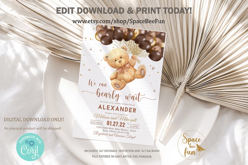 Editable Teddy Bear Birthday Invitation Boy 1st Birthday Bear - Etsy