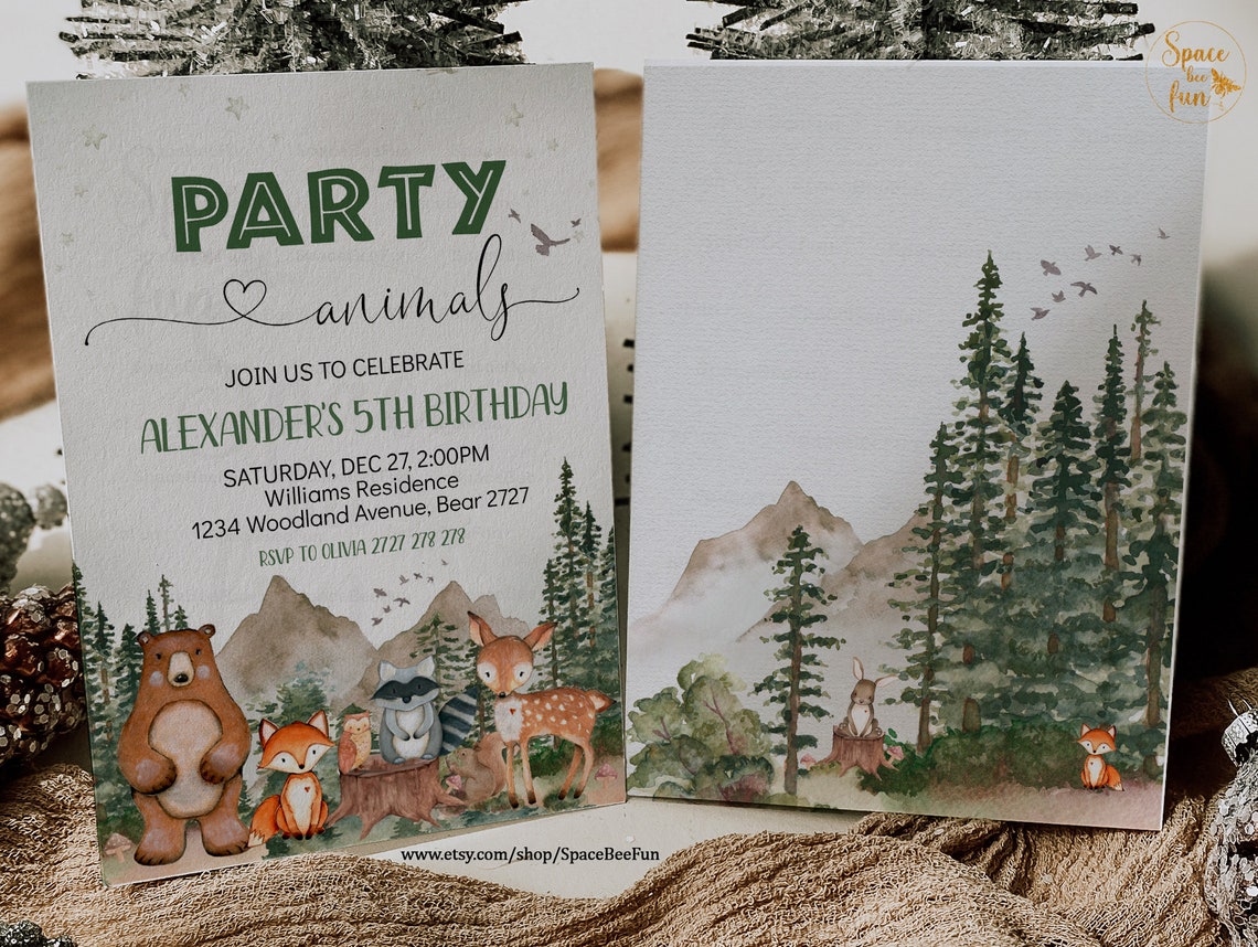 Woodland Birthday Invitation Boy Woodland Party Animals - Etsy