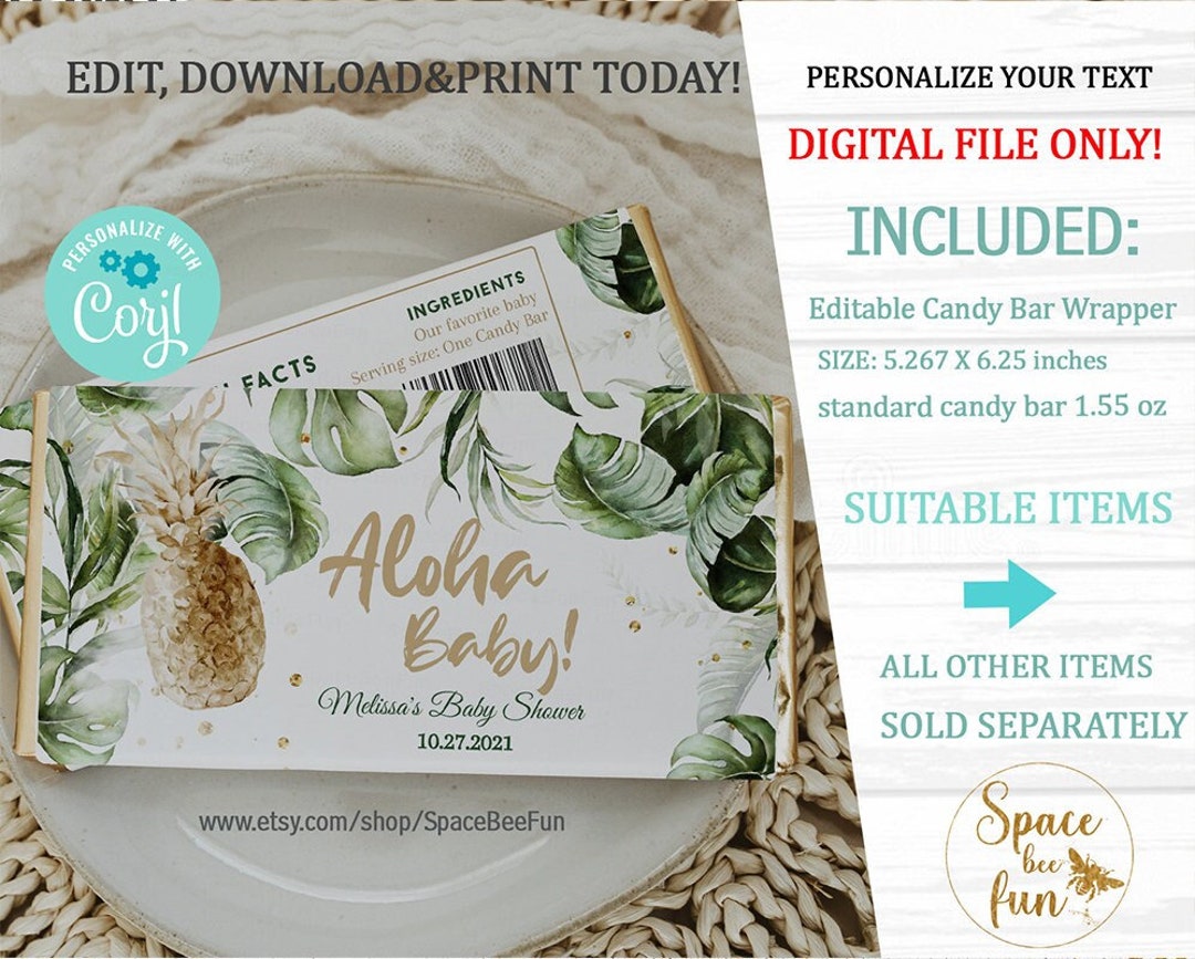 EDITABLE Aloha Baby Shower Chocolate Bar Wrapper Pineapple Template ...