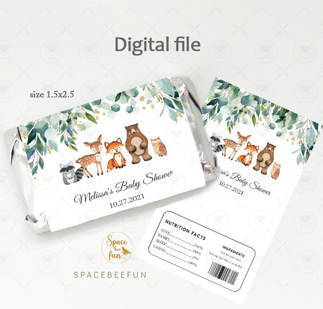 Woodland Animals Baby Shower Chocolate Bar Wrapper Hershey Miniature ...