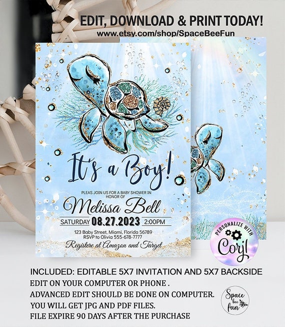 Under the Sea Baby Shower Invitation Boy, Ocean Baby Shower Invite ...