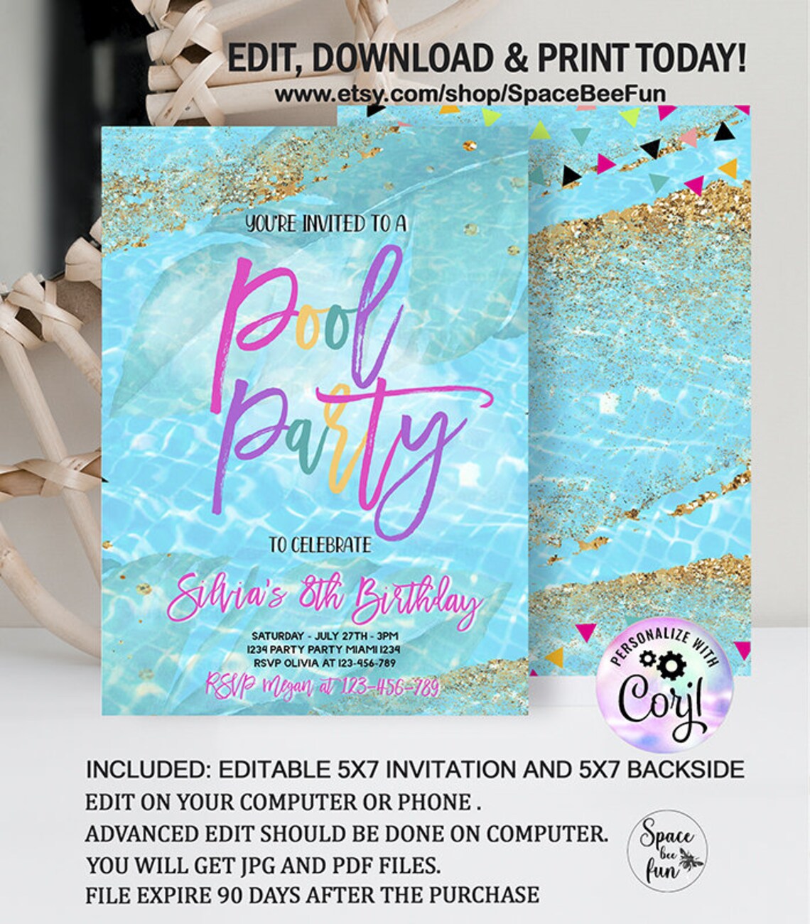 Editable Pool Party Invitation Tropical Party Pool Party - Etsy