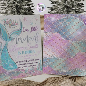 Mermaid Birthday Invitation, Mermaid Party Invite, Under the Sea Birthday, Editable Digital ...