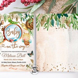 EDITABLE Insect Baby Shower Invitation, Beetle Bee Snail Baby Shower ...