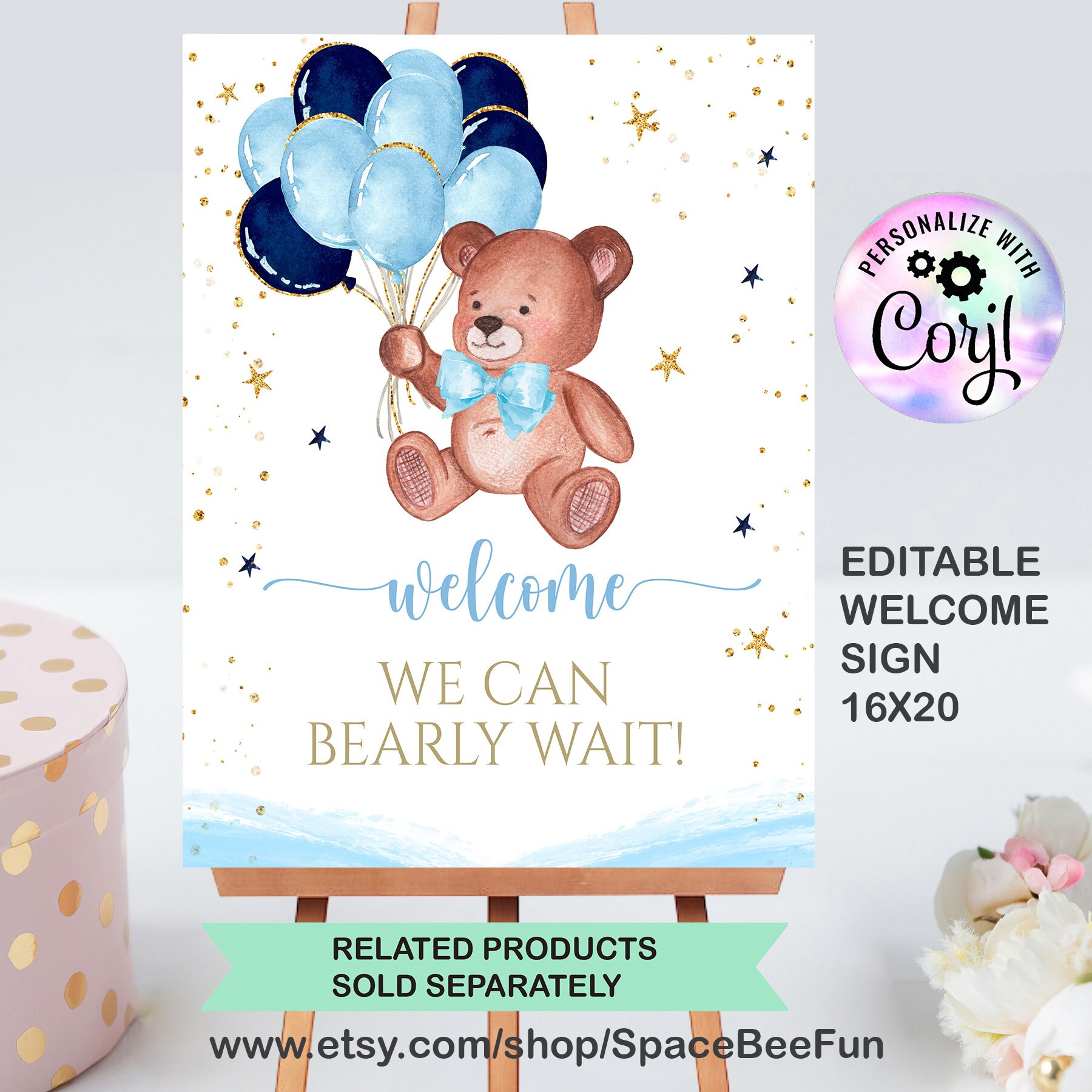 ZOOM Baby Shower Favors Invitation Boy Teddy Bear Virtual | Etsy