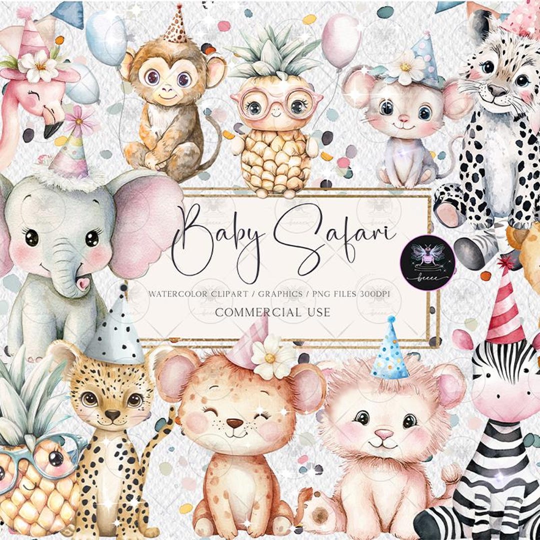 Safari Animals Baby Shower Birthday Party Clipart Leon Elephant Giraffe ...