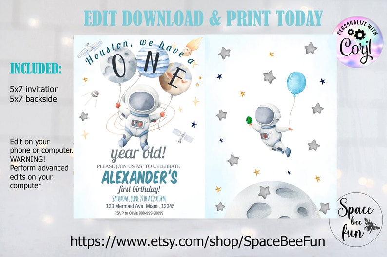 Editable Outer Space Birthday Invitation Boy Astronaut Trip - Etsy