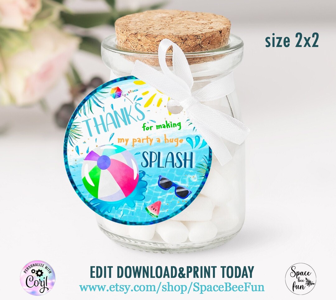 Editable Pool Party Favor Tag Boy Splash Birthday Bash Thank You Tag ...