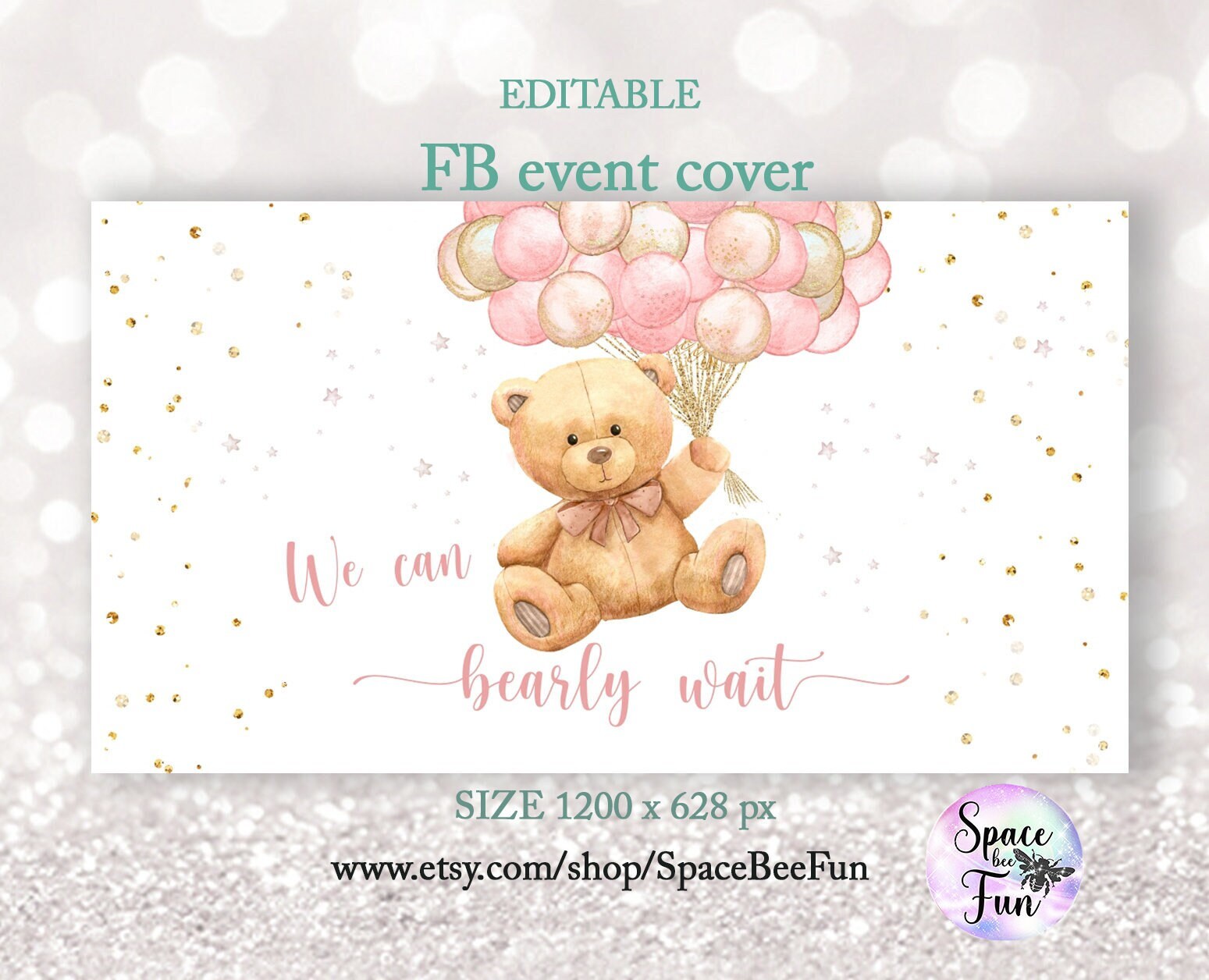 EDITABLE Event Cover Teddy Bear Baby Shower Girl Baby Shower - Etsy