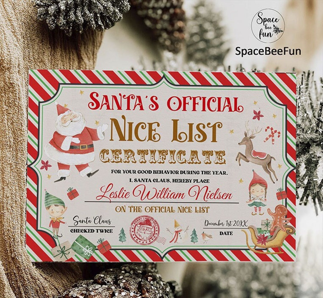 Santa Claus Official Nice List Certificate Letter Santa Editable Letter ...