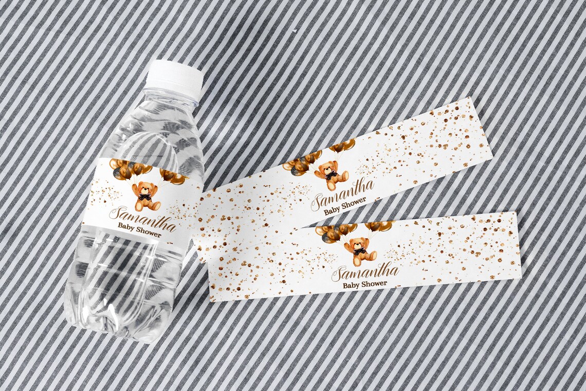 EDITABLE Teddy Bear Baby Shower Bottle Label Drive by Shower - Etsy