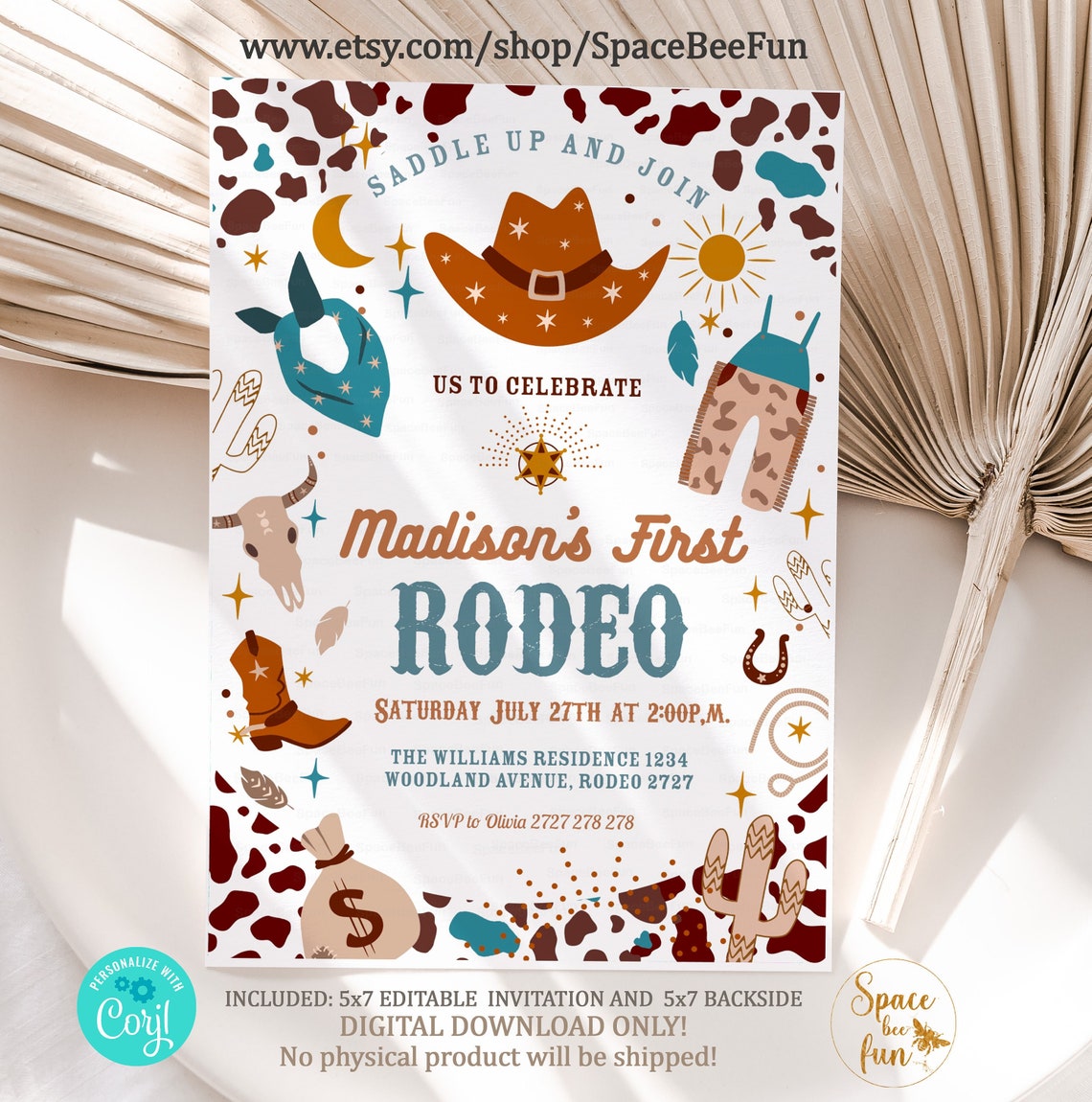 Cowboy My First Rodeo Invitation Boy Birthday Invite Editable - Etsy
