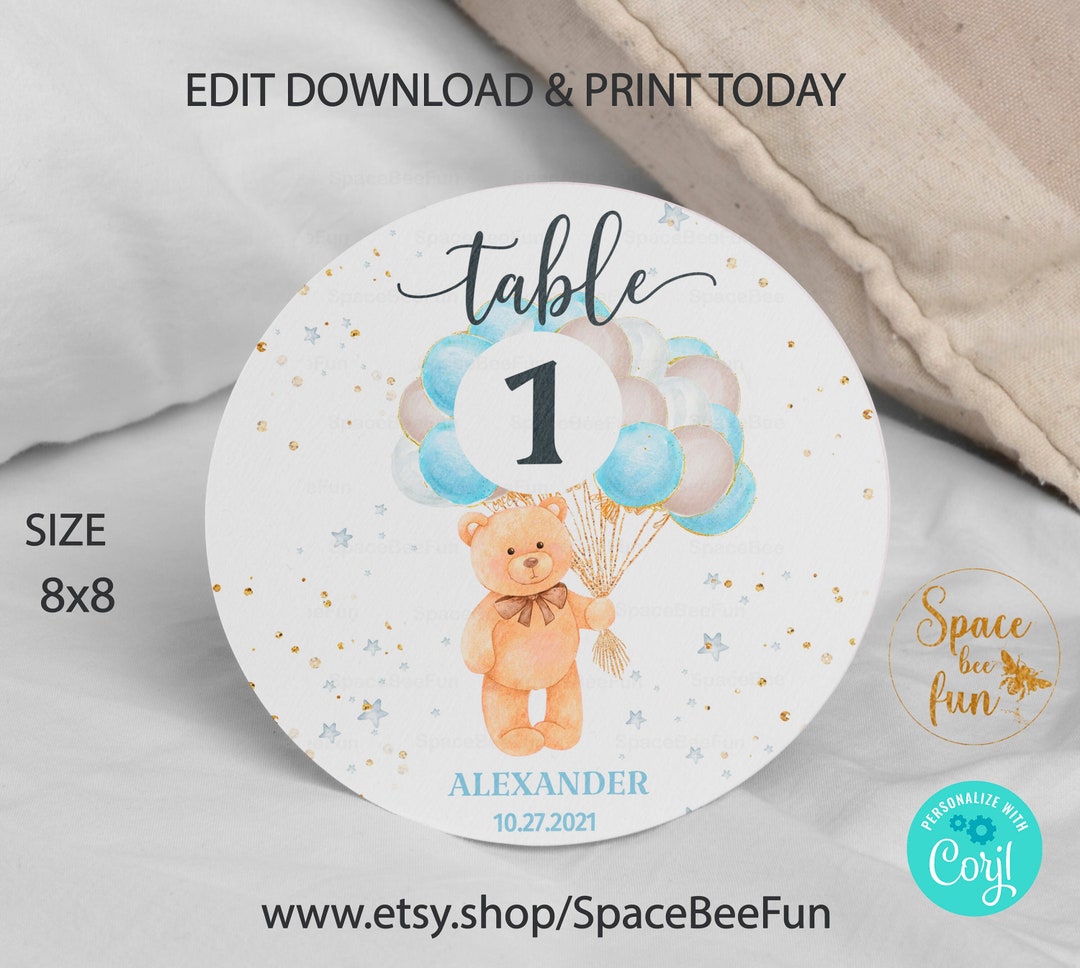 Teddy Bear Table Number Editable Instant Download - Etsy