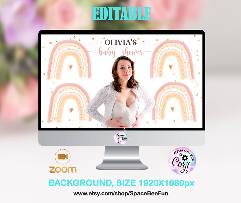 EDITABLE Zoom Background Baby Shower Rainbow Virtual Baby - Etsy