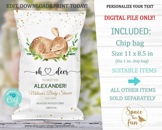 EDITABLE oh Deer Chips Bag Label, Baby shower Fall Chips Bag Labels ...
