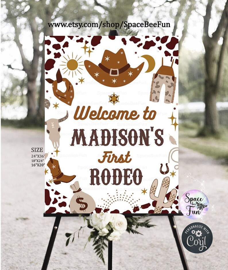 Cowboy My First Rodeo Welcome Sign Birthday Sign Editable Wild - Etsy