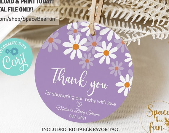 Editable Daisy Baby Shower Favors Boho Retro Daisy Baby Shower Thank ...