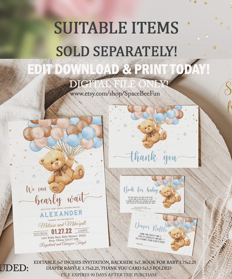 EDITABLE Teddy Bear Baby Shower Food Tags Boy Food Label - Etsy
