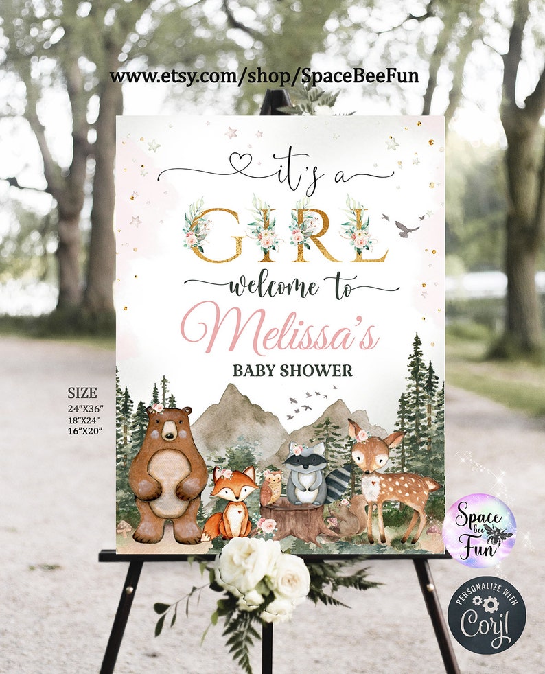 Adventure Awaits Woodland Animals Welcome Sign EDITABLE Baby - Etsy