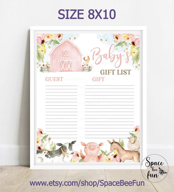 Farm Guest List Guest Sign In Sheet Printable Baby Shower Girl Farm ...