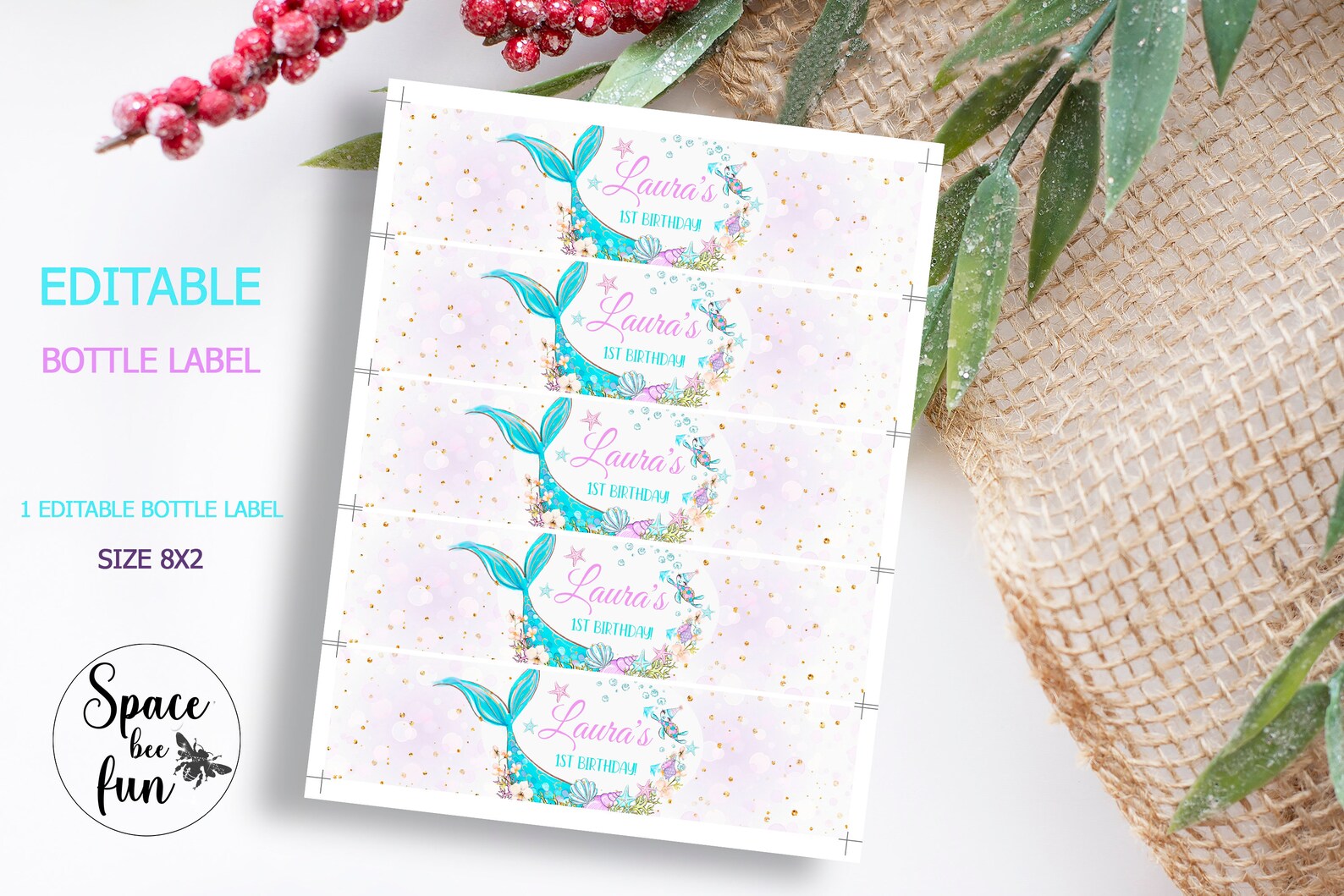 EDITABLE Mermaid Birthday Water Bottle Label Mermaid Birthday | Etsy