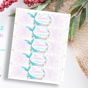 EDITABLE Mermaid Birthday Water Bottle Label, Mermaid Birthday Favor ...