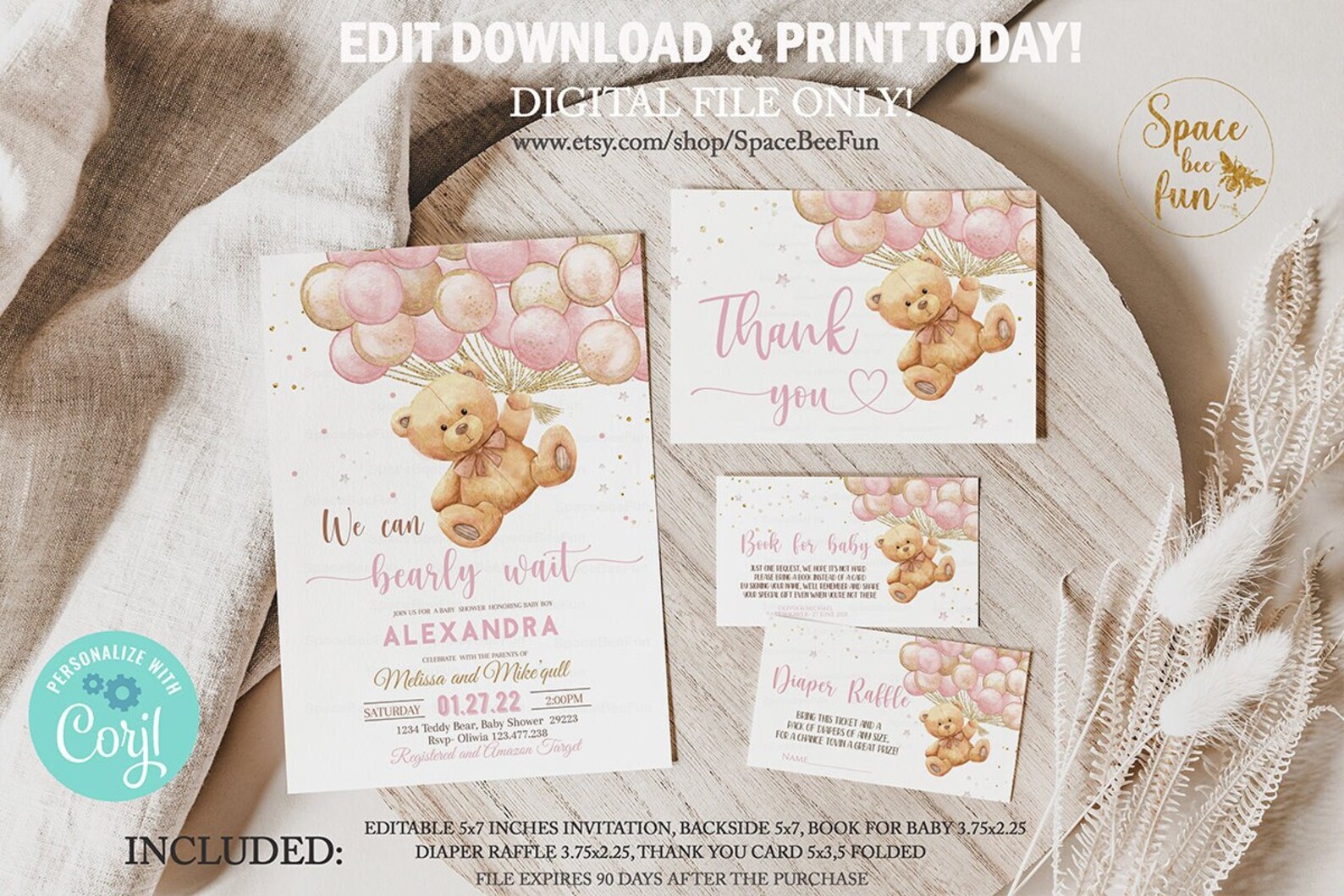 Editable Teddy Bear Baby Shower Invitation Bundle With Teddy - Etsy