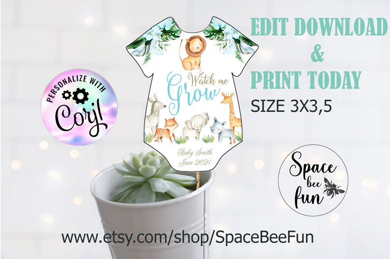 EDITABLE TEMPLATE Watch Me Grow Tags Baby Shower Succulent - Etsy