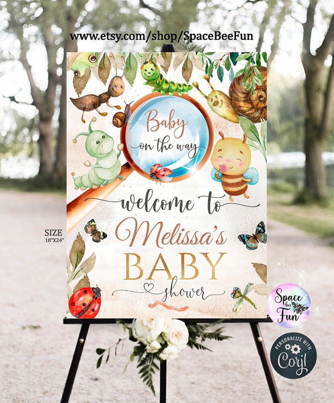 EDITABLE Insect Baby Shower Welcome Sign, Beetle Bee Snail Baby Shower ...